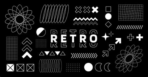큰 세트 다른 복고풍 미래 지향적 인 디자인 요소 기하학적 추상 요소 복고풍 80 년대 스타일의 디자인 요소 벡터 그림 레트로 퓨처리즘에 대한 스톡 벡터 아트 및 기타