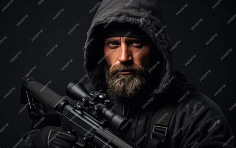Premium Photo Handsome Man Sniper Rifle Ready Isolated On A