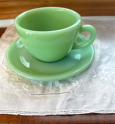 Fire King Jadeite Coffee Cup And Saucer I C Handle Jadite Tea Cup And