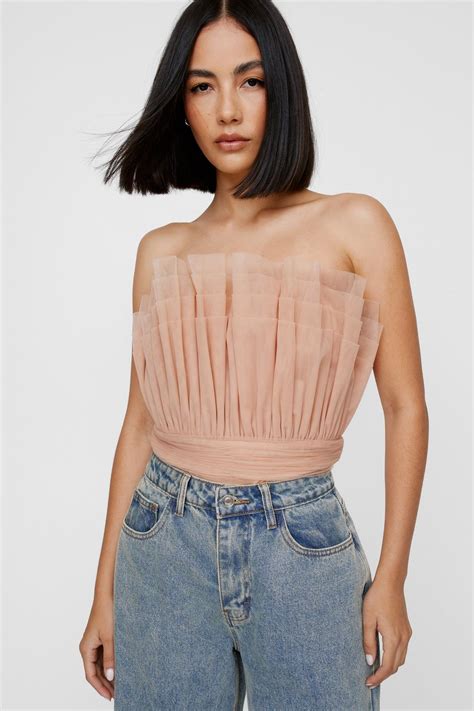 Pleated Tulle Bandeau Bodysuit Nasty Gal