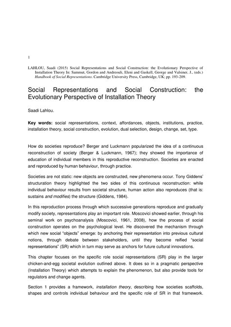 Pdf Social Representations And Social Construction The Evolutionary