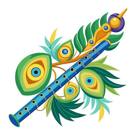 Flute With Peacock Feather Vector Illustration Premium Ai Generated