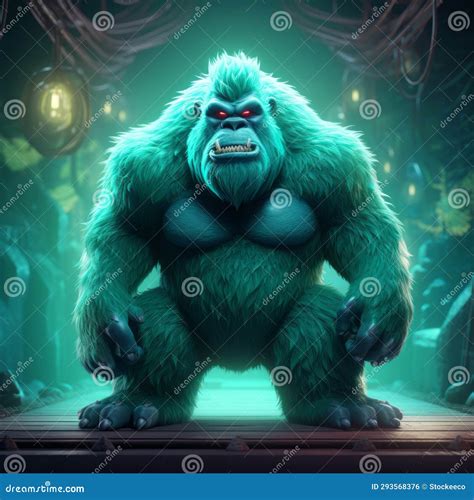 Playful Artgerm Style Giant Green Gorilla On Old Wooden Floor Stock