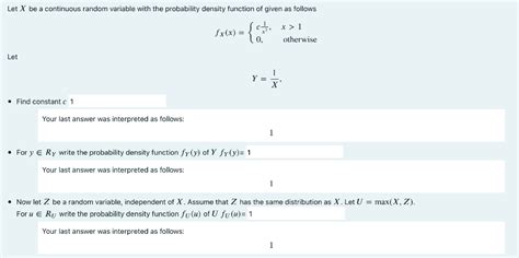 Solved Fxx Cx310x1 Otherwise Yx1 Find Constant C