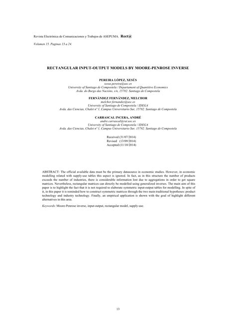 Pdf Rectangular Input Output Models By Moore Penrose Inverse