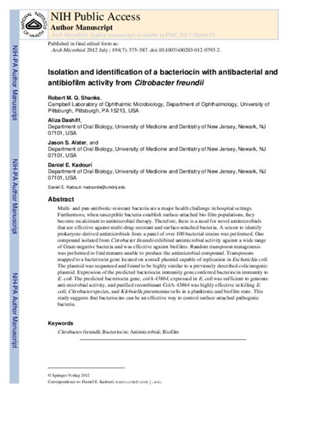 Pdf Isolation And Identification Of A Bacteriocin With Antibacterial