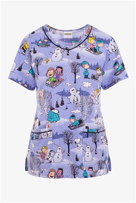 Tooniforms Peanuts Skate Date Womens 2 Pocket Stretch V Neck Print