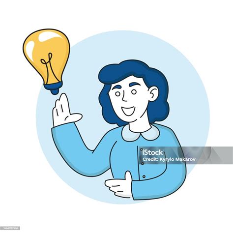 電球を持つ女性創造的なアイデア創造性解決策を見つける思考哲学革新パズル教育知識白い背景にベクターイラストの青い色 ひらめきのベクターアート