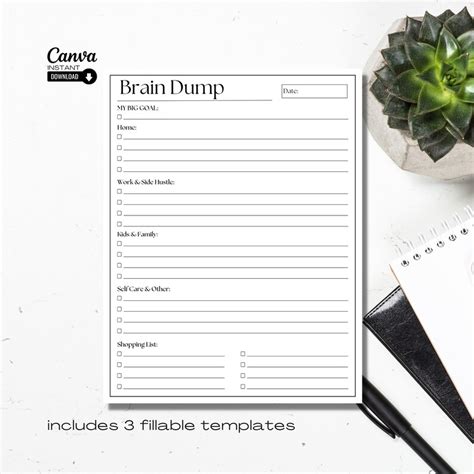 Editable ADHD Brain Dump Printable ADHD Planner To Do List Template