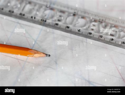 Sewing Drawing Pencil And Tracing Paper Laying On The Table Stock