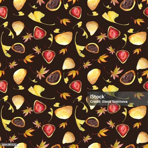 Watercolor Seamless Pattern With Hand Drawn Traditional Japanese Sweets