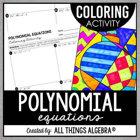 Polynomial Equations Coloring Activity All Things Algebra®