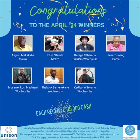 Lucky Draw Winners April 2024 Unison Risk Management Alliance
