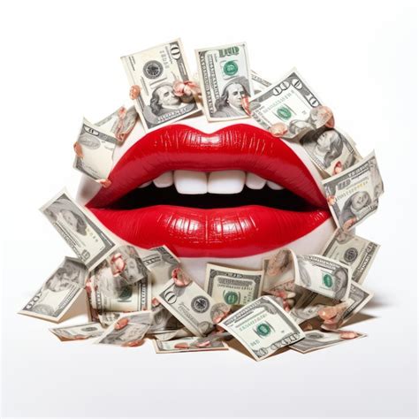 Premium Photo Lust For Wealth Red Lips Bite Into Dollars On A White
