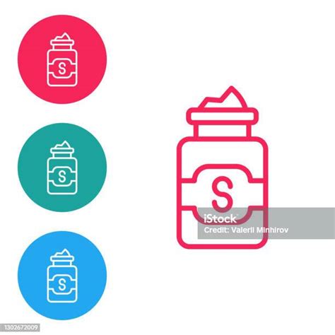 在白色背景上隔離的糖圖示的紅線 Jar 在圓圈按鈕中設置圖示向量向量圖形及更多健康飲食圖片 健康飲食 剪裁圖 剪貼畫 Istock