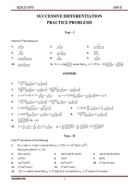 Practice Problems On Successive Differentiation Pdf Geometric Measurement Elementary Geometry