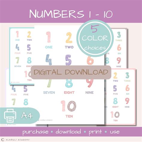 Colorful Numbers 1 10 Printable A4 Poster For Preschoolers Counting