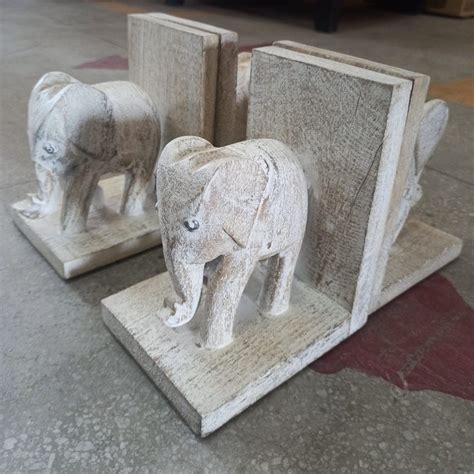 Mango Wood Decorative Elephant Bookends Handcrafted Home Decor Accent