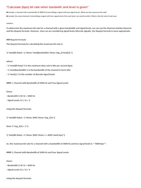 Calculate Bit Rate When Bandwith And Level Is Given Pdf