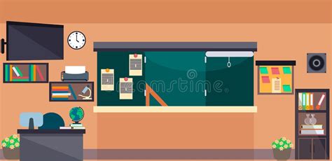 School Classroom Interior Board Map Flat Design Stock Vector