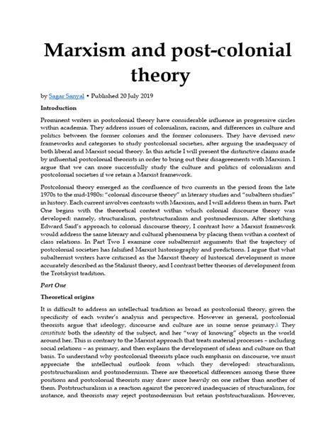 Marxism And Post Colonial Theory S Sanyal Pdf
