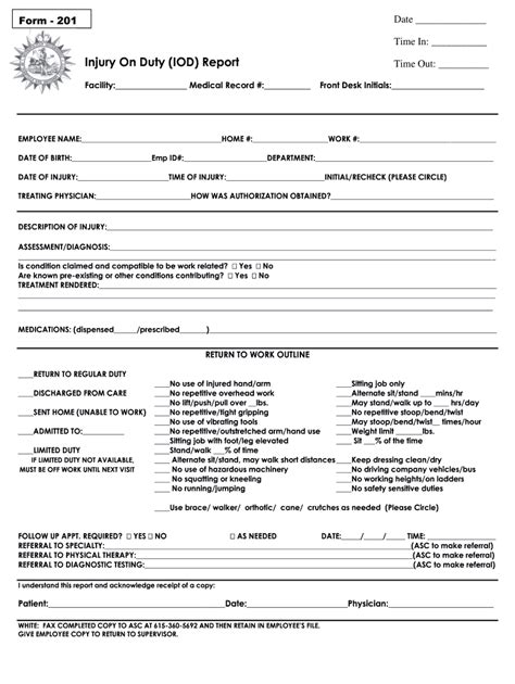 Fillable Online Injury On Duty Iod Report Fax Email Print Pdffiller