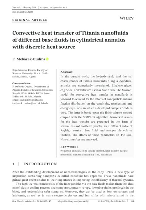 Pdf Convective Heat Transfer Of Titania Nanofluids Of Different Base Fluids In Cylindrical