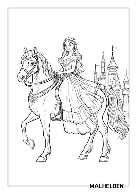 Ausmalbild Prinzessin Mit Ihrem Edlen Pferd Kostenlose Pdf