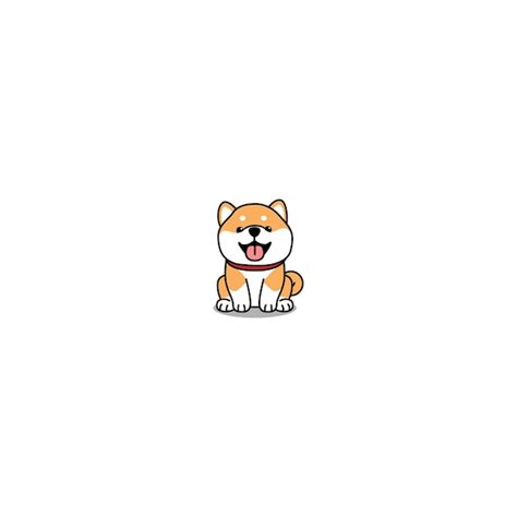 귀여운 시바 이누 개 앉아 만화 터 일러스트레이션 프리미엄 벡터
