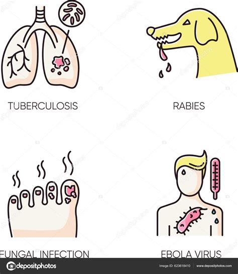 Viral Infectious Diseases Rgb Color Icons Set Tuberculosis Rabies