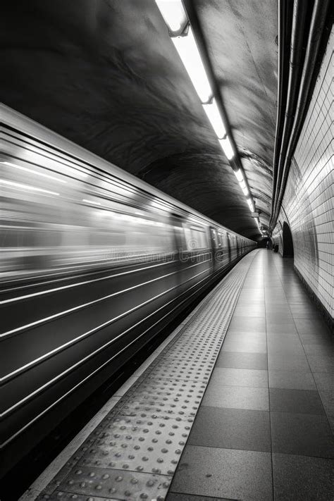 Dynamic Black And White Capture Of A Subway Train In Motion Blurring