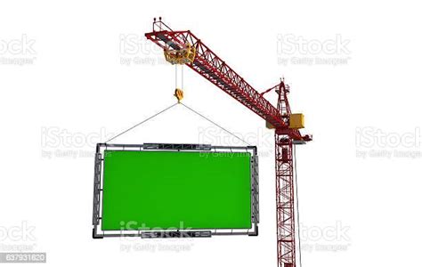크레인은 광고판을 들어 올립니다 흰색 배경에 격리 3d 렌더링 0명에 대한 스톡 벡터 아트 및 기타 이미지 0명 간판