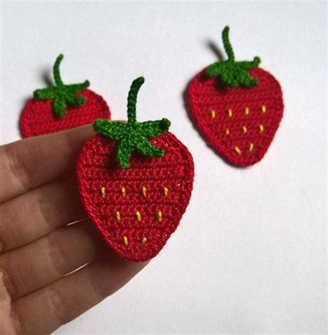 Crochet Strawberry Applique 2pcs Red Strawberry Motif Pink Etsy