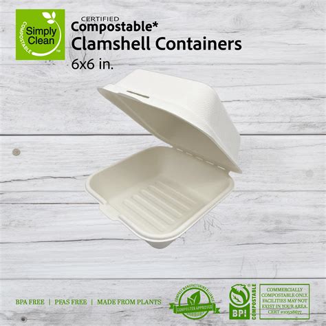 Sturdy 6×6 Compostable Clamshell Containers 500 Count Sturdy 6×6 Compostable Clamshell Containers 500 Count