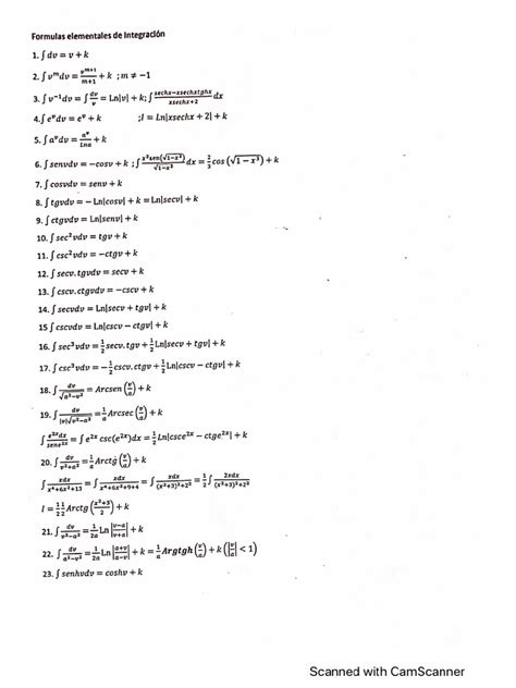Fórmulas Integral Pdf