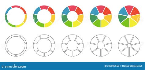 Donut Charts Set Pies Segmented On 7 Equal Parts Diagrams Infographic Multicolored Collection