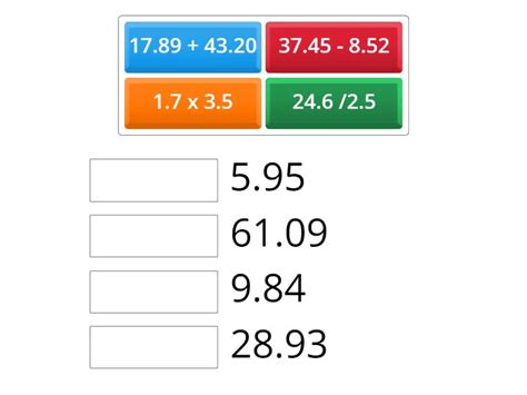 Decimals Quiz Match Up