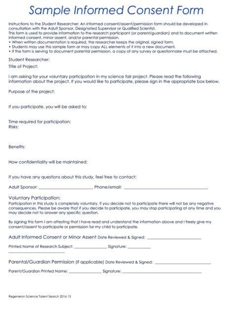 Printable Informed Consent Form Printable Forms Free Online