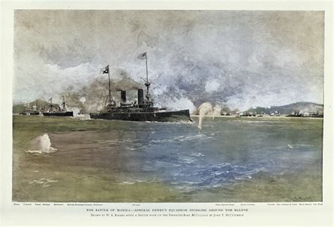스페인 함대를 공격하는 미 해군 전함 마닐라 만 전투 스페인미국 전쟁 1898년 5월 1일 0명에 대한 스톡 벡터 아트 및 기타