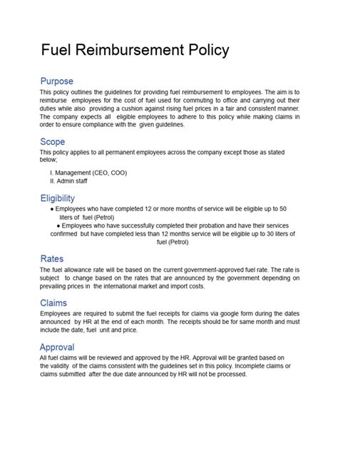 Fuel Policy Document For Employees Pdf