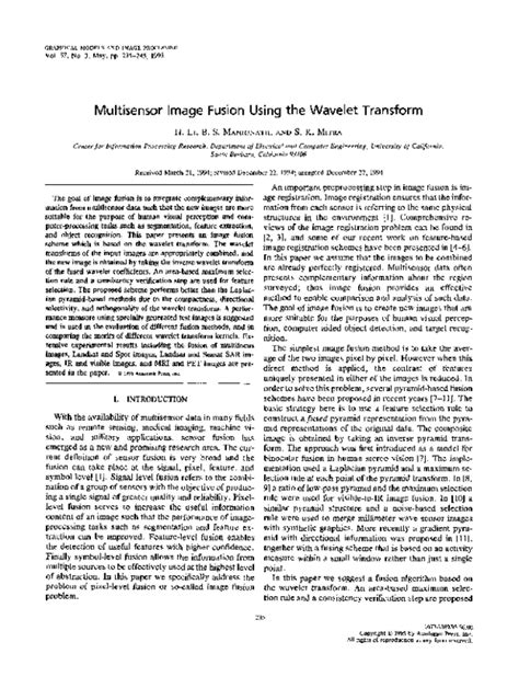 Pdf Multisensor Image Fusion Using The Wavelet Transform