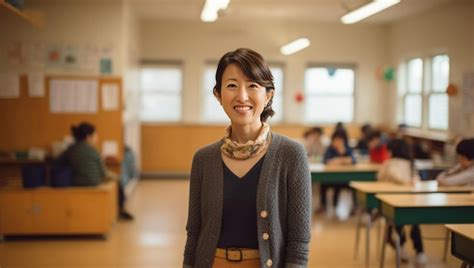 Premium Photo School Teacher Poses For Pictures In A Classroom