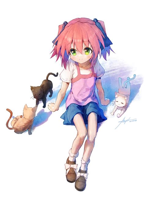 Safebooru 1girl Absurdres Ap04astral Black Cat Blue Bow Blue Skirt
