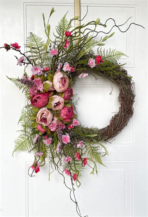 Elegant Large Summer Wreath For Front Door Pink Spring Wreath Peony