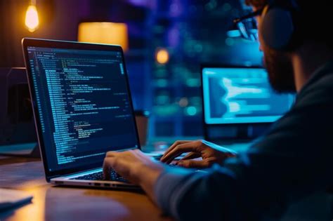 Premium Photo Programmer Coding On Laptop At Night With Ai Generated