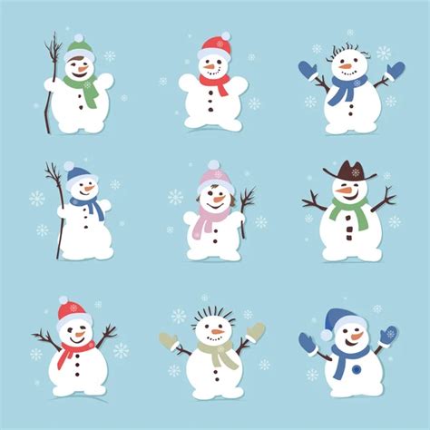 Cute And Funny Snowmen Christmas Illustrations Vector Set Icon