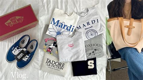 Vlog 데일리룩 브이로그and내돈주고 구매한 맨투맨 소개시야쥬 던스트 마르디메크르디 라티젠 반스 애너하임 노티아 원로그 아뜰리에드루멘 니어웨어 개강룩 추천 봄