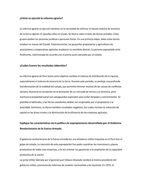 Semana 9 problemas y desafios Cómo se ejecutó la reforma agraria La
