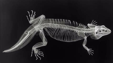 Lizard Skeleton Shown Against Dark Backdrop Highlighting Its Unique Anatomy And Features Stock