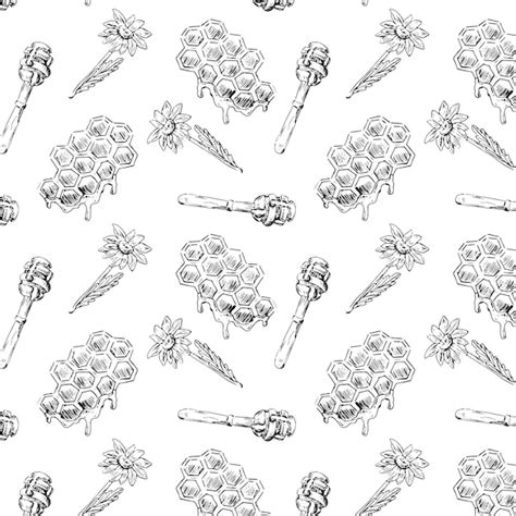 Premium Vector Hand Drawn Sketch Background With Honey Spoon